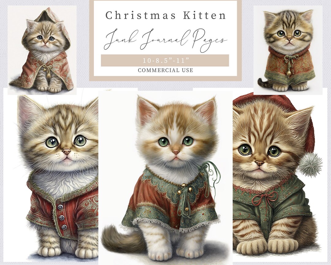 Christmas Kitten, Kitten , Cat, Cardmaking, Junk Journal, Scrapbooking ...