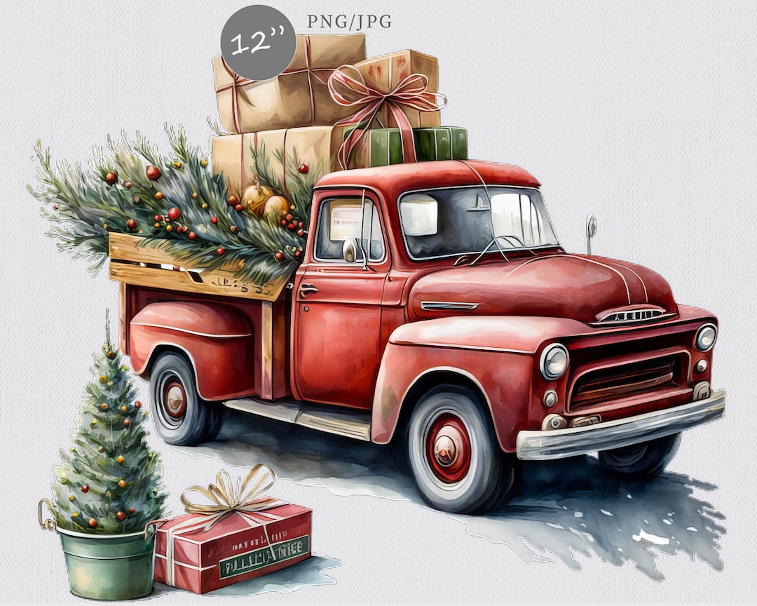 Christmas Clipart, Christmas Red Truck Clipart, Red Truck Clipart, Farm ...
