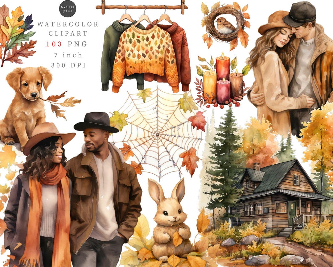 Autumn Bundle Clipart Watercolor Fall Clipart Handcrafted Holiday ...