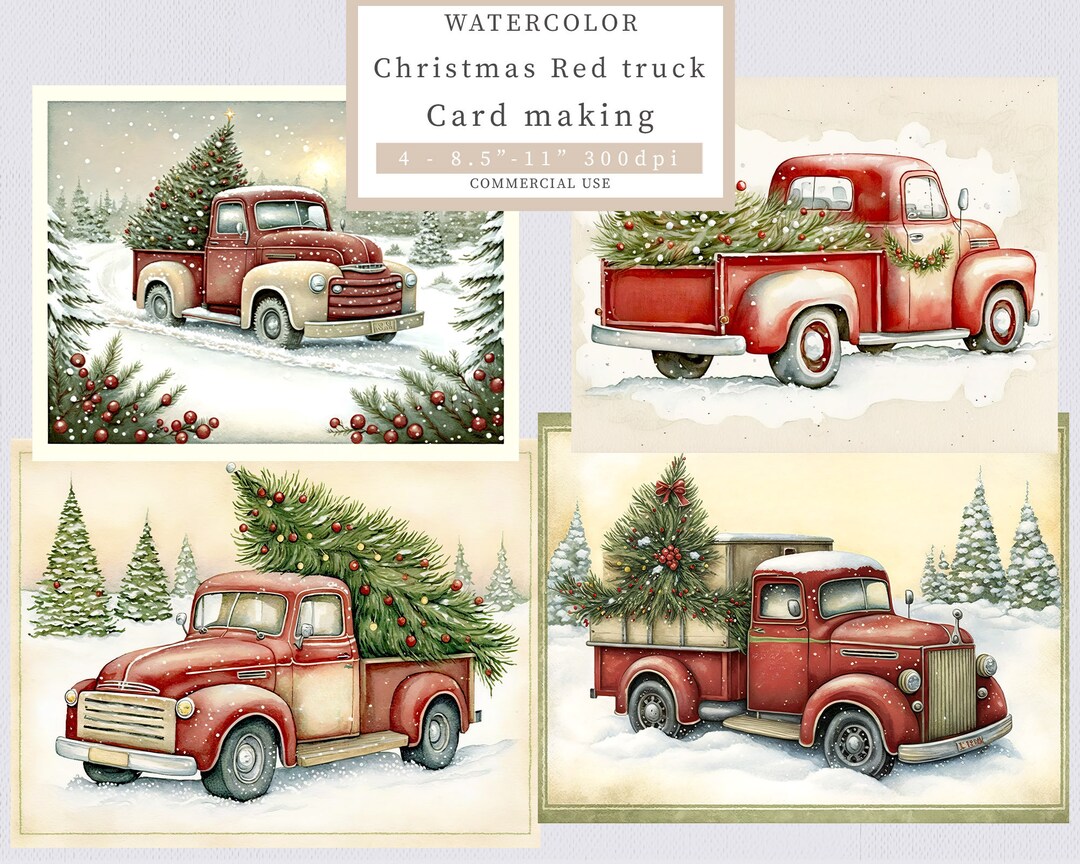 Red Truck, JPG, Card Making, Christmas, Winter, Holiday, Junk Journal ...