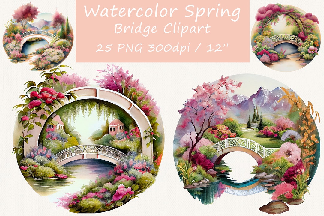 Watercolor Bridge Clipart Bundle Bridge Clipart Spring - Etsy