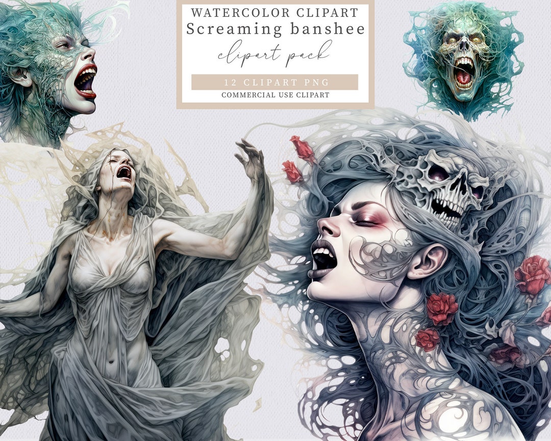 Screaming Banshee Clipart, Halloween Clipart, Banshee Clipart, Female ...