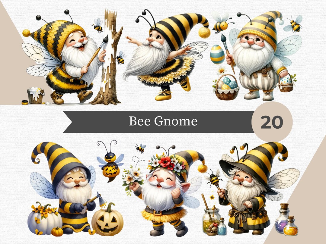 Bee Gnome Clipart, Watercolor Bee Gnome Clipart, Gnome Clipart, Gnome ...