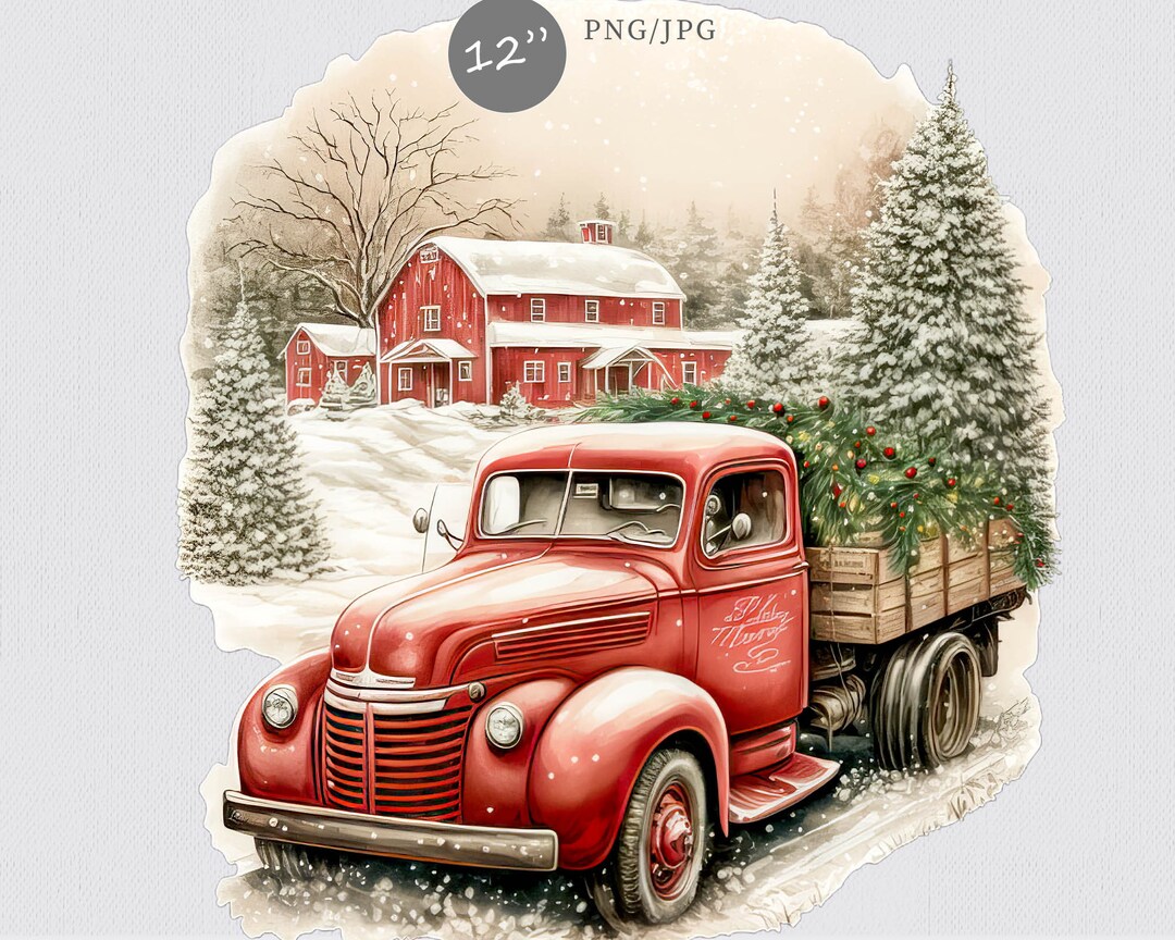 Christmas Vintage Red Truck Clipart,christmas Clipart, Vintage Clipart ...