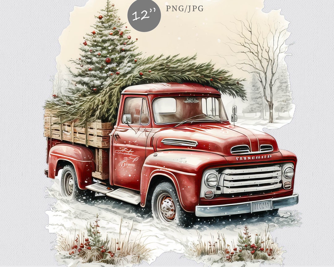 Vintage Red Truck Clipart, Christmas Clipart, Red Truck Clipart, Truck ...