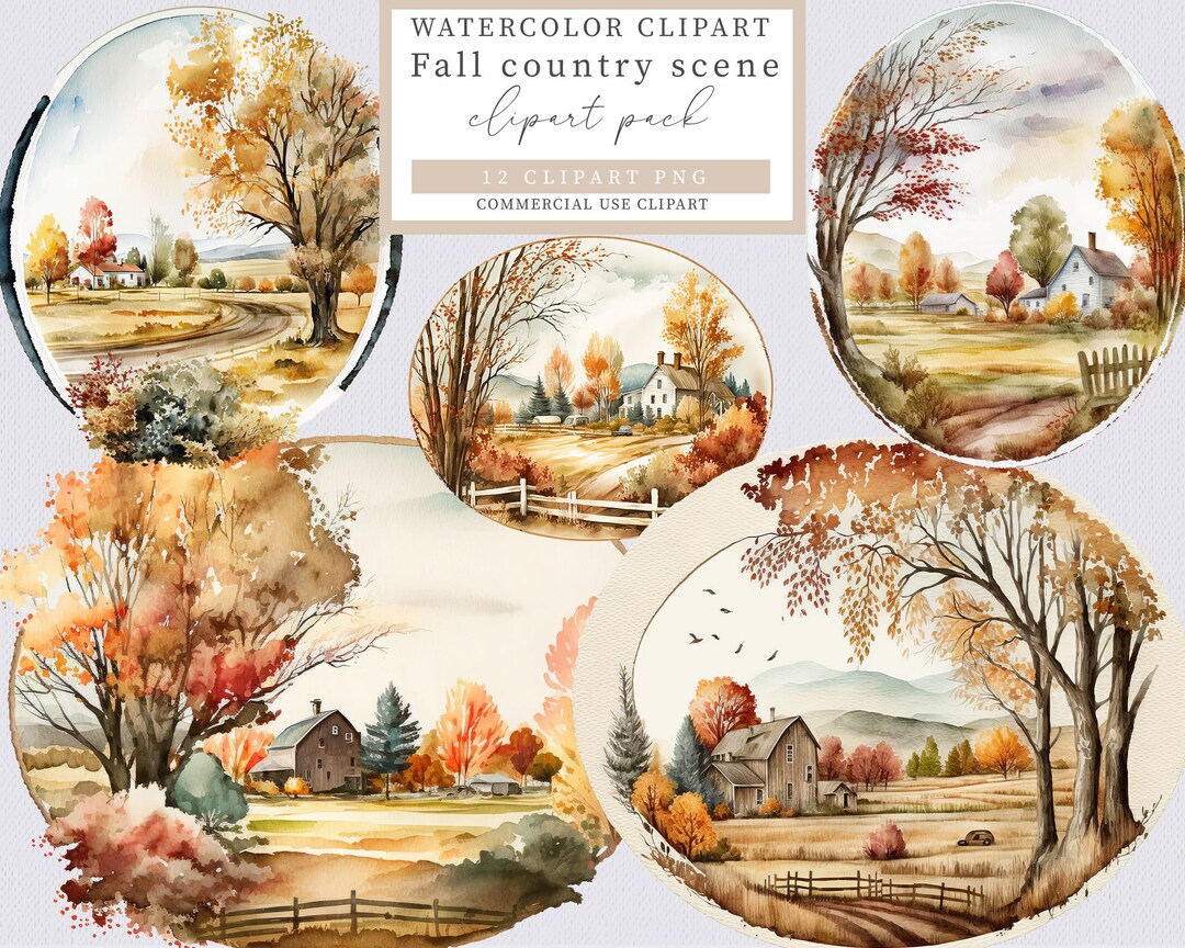 Fall Country Scene Clipart Fall Clipart Autumn Clipart - Etsy