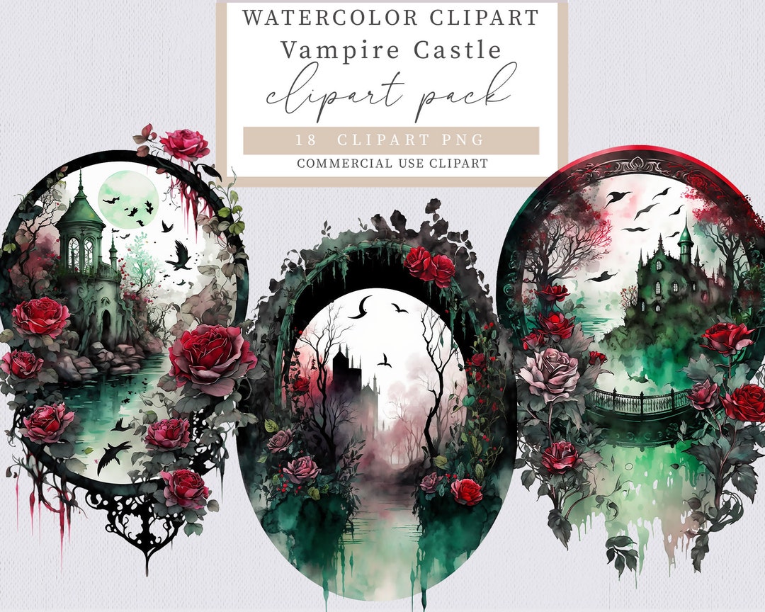 Vampire Castle Clipart, Castle Clipart, Watercolor Gothic Castle ...