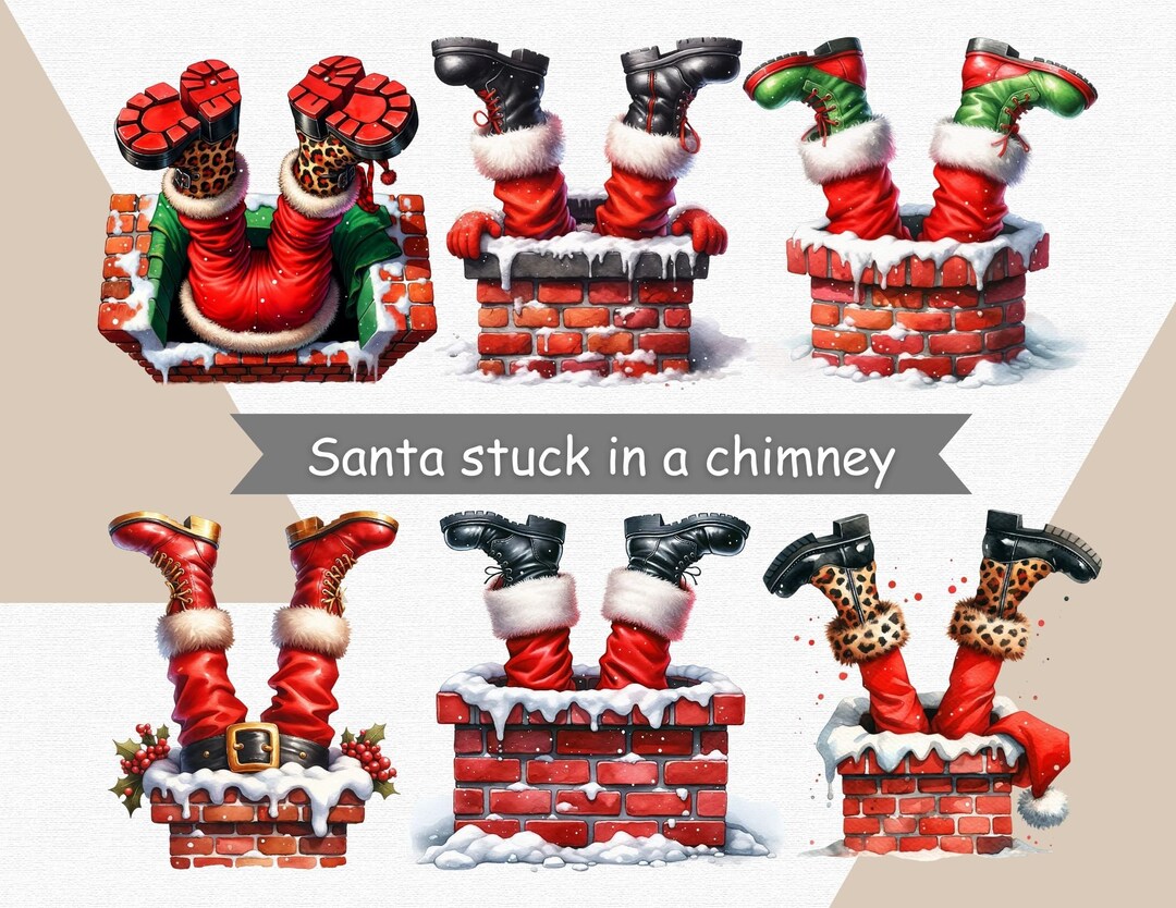 Christmas Clipart, Santa Stuck in a Chimney Clipart, Santa Clipart ...
