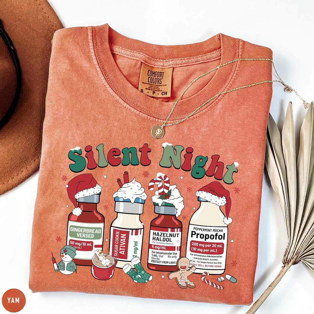 Comfort Colors® Silent Night Nurse Christmas Shirt, Christmas ICU Nurse ...