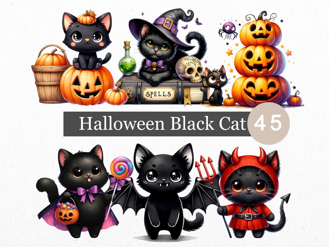 Halloween Bundle Clipart, Black Cat Clipart, Cat Clipart, Black Cat ...