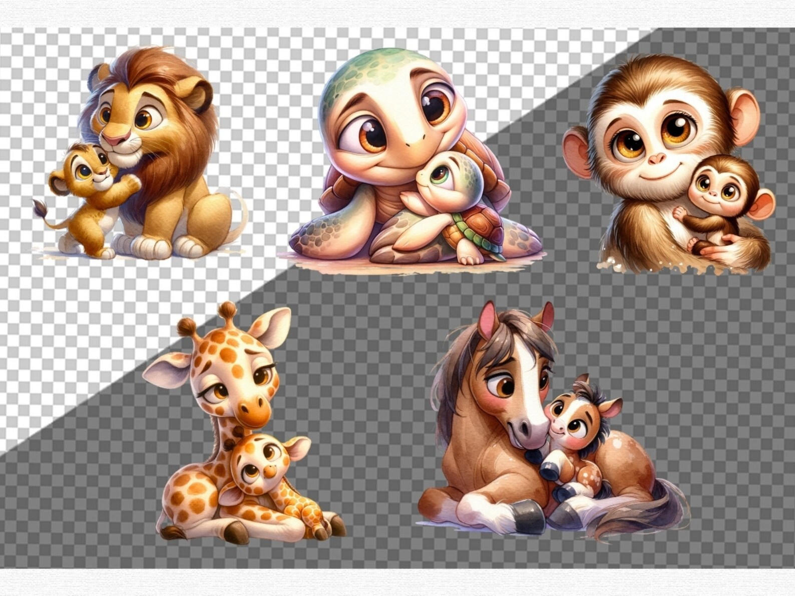 Watercolor Mothers Day Bundle, Baby and Mom Clipart, Animals Clipart ...