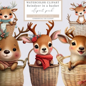 Cute Reindeer Bundle Clip Art, Reindeer in a Basket Clip Art, Reindeer ...