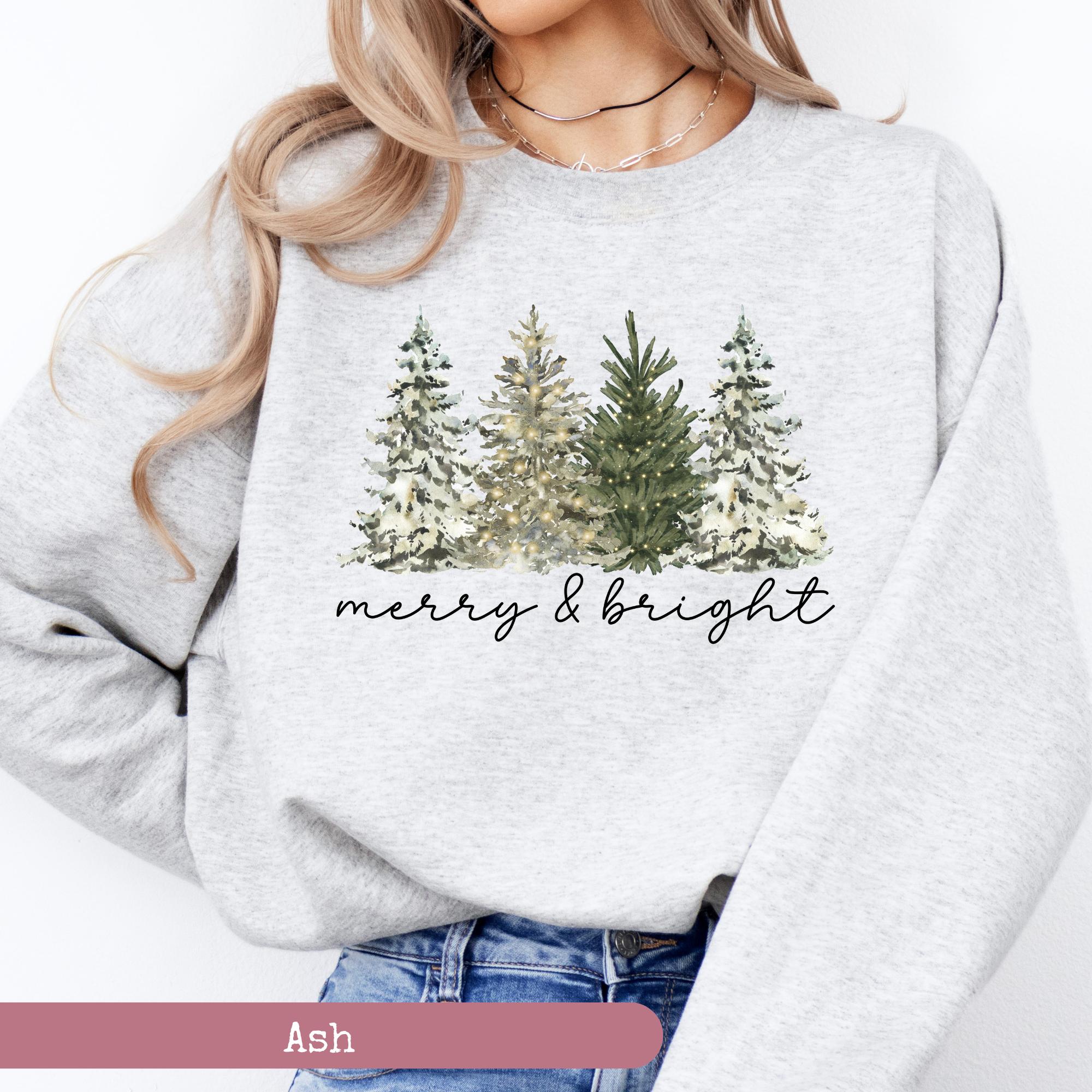 Merry & Bright Christmas Tree Sweatshirt, Merry Christmas Tree ...