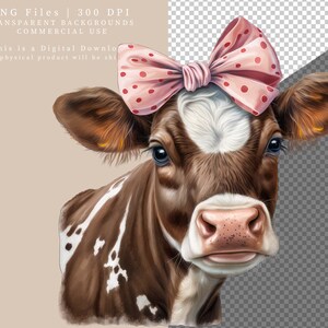 Cute Cow Clipart, Cow With Bow Clipart, Cow Clipart, Watercolor Clipart ...