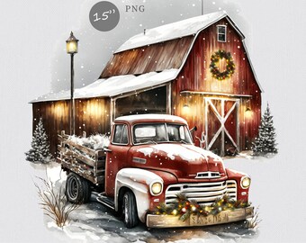 Christmas Clipart, Red Barn Clipart, Barn Clipart, Winter Clipart, Farm ...