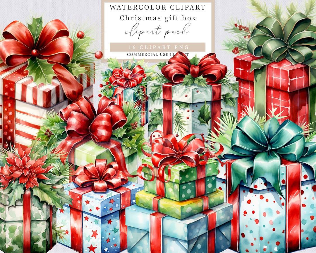 Christmas Gift Box Clip Art, Christmas Clip Art, Gift Clip Art, Wrapped ...