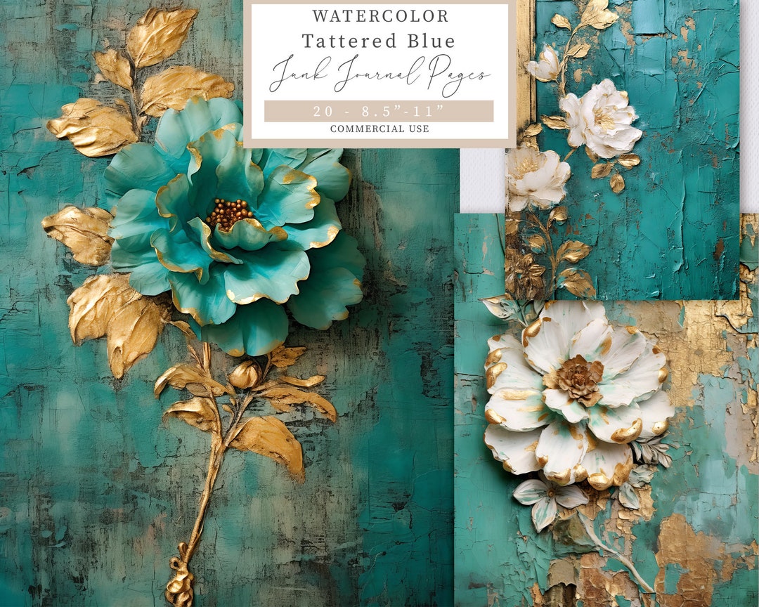 Tattered Blue Junk Journal, Shabby Chic Junk Journal Pages, Background ...