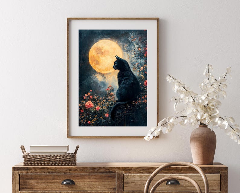 Black Cat Wall Art, Halloween Wall Art, Cat Poster, Matte Vertical ...