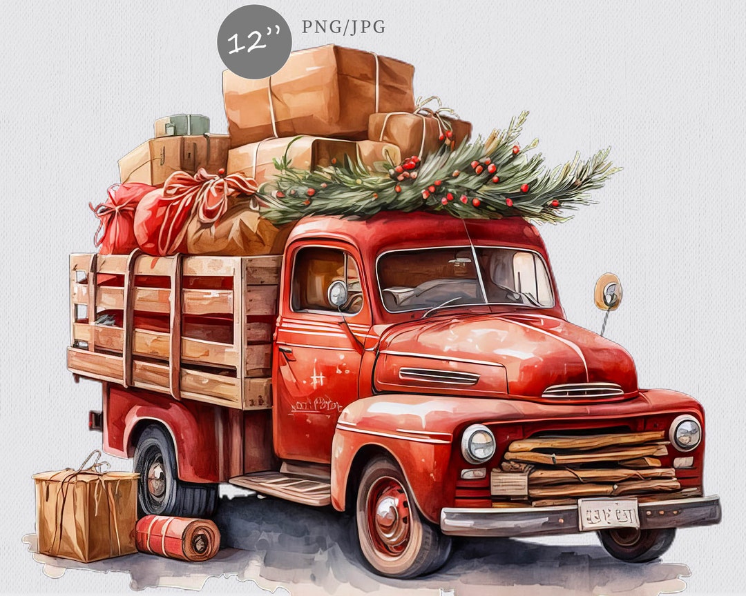 Red Truck Clipart, Christmas Clipart, Christmas Red Truck Clipart, Farm ...