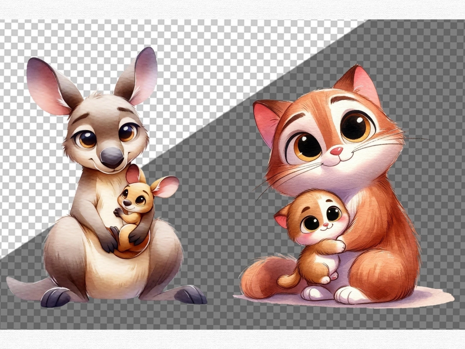 Watercolor Mothers Day Bundle, Baby and Mom Clipart, Animals Clipart ...