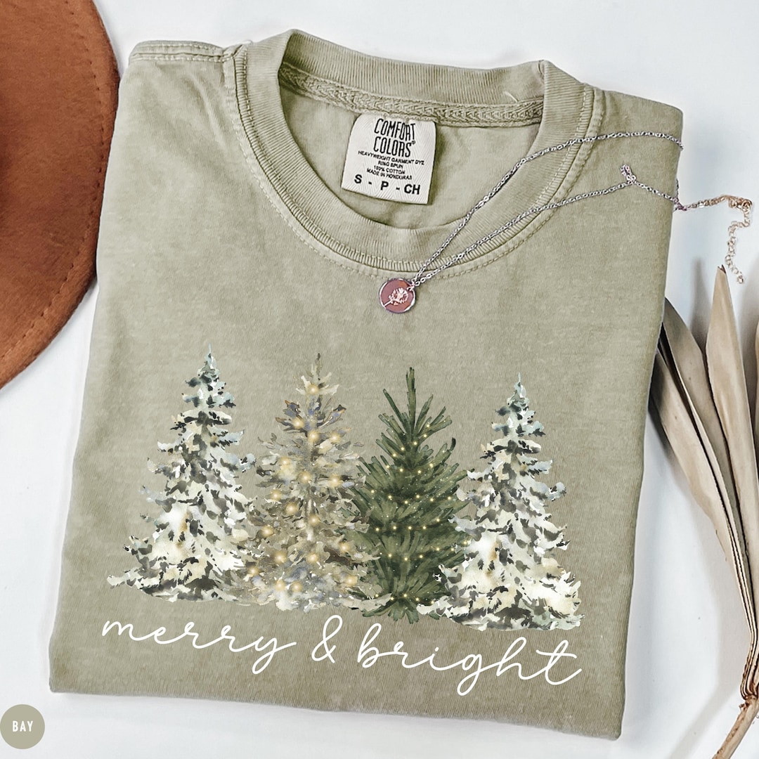 Comfort Colors® Merry & Bright Christmas Tree Tee, Merry Christmas Tree ...