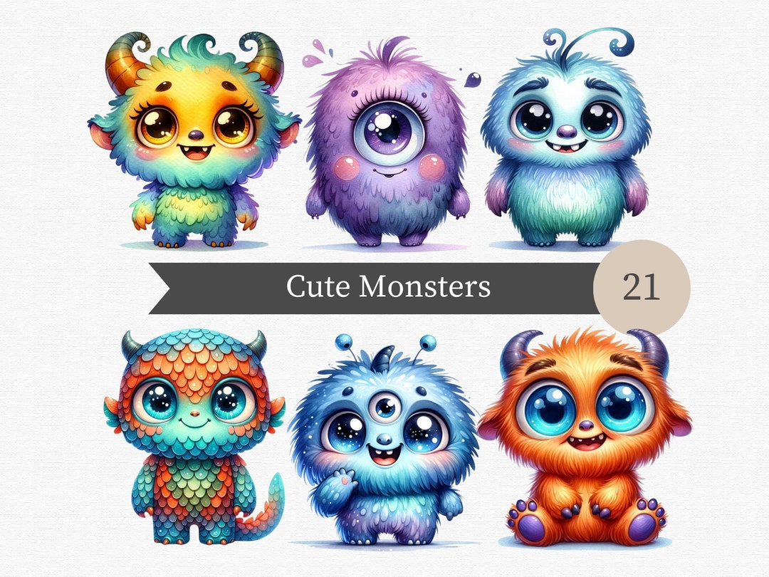 Cute Monsters Clipart, Monsters Clipart, Watercolor Monster Clipart ...