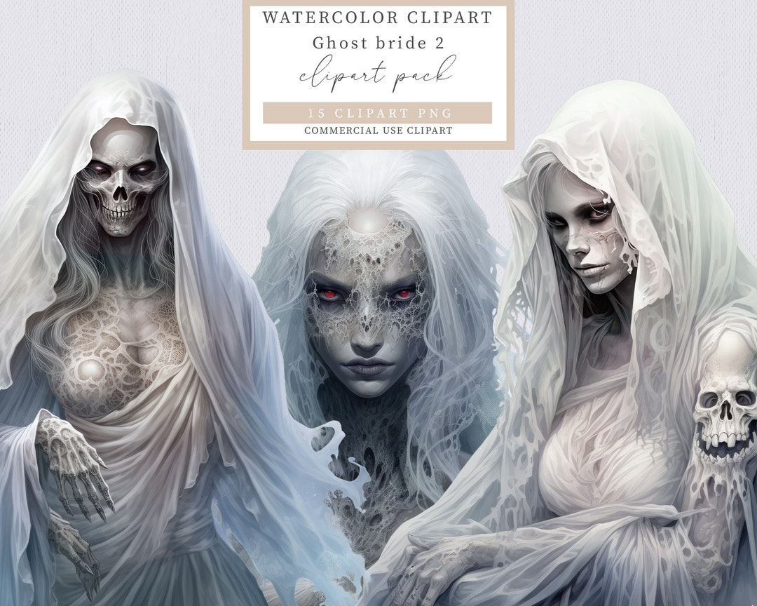 Ghost Bride Clip Art, Ghost Clip Art, Watercolor Clip Art, Halloween ...