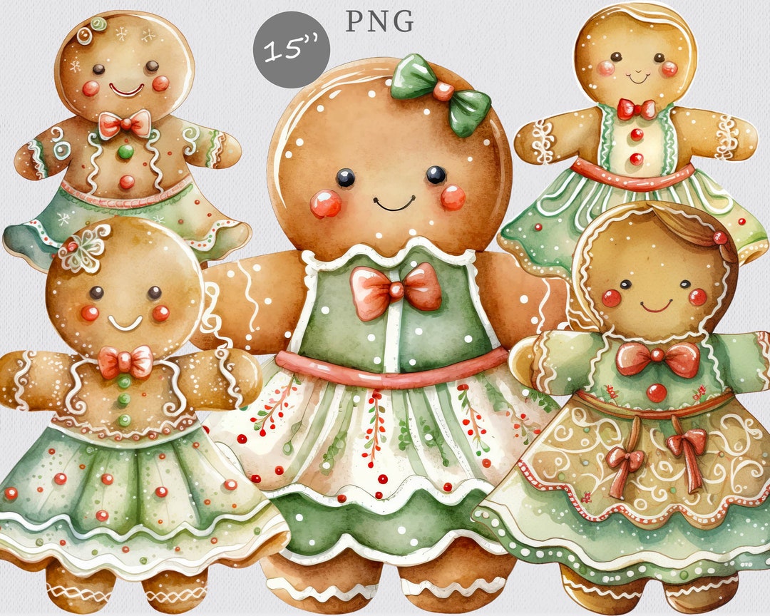 Watercolor Gingerbread Girl Clipart, Gingerbread Clipart, Christmas ...