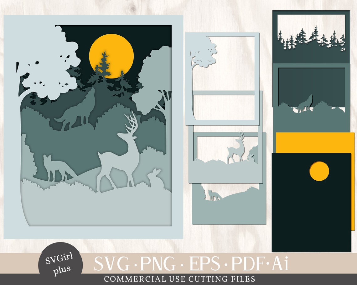 3D Night Forest 3D Shadow Box Svg Paper Cut Svg Forest - Etsy