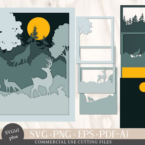 3D Night Forest 3D Shadow Box Svg Paper Cut Svg Forest - Etsy