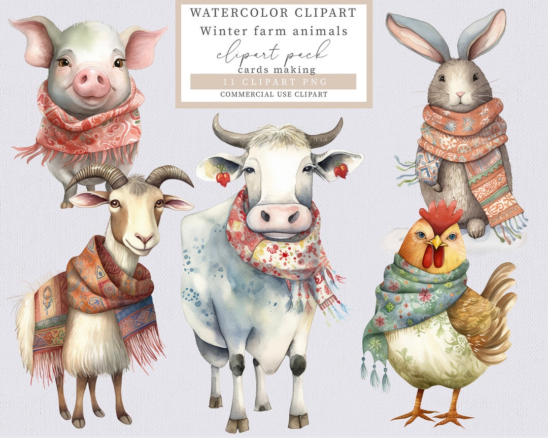Winter Farm Animals Clip Art, Winter Clip Art, Christmas Clip Art ...