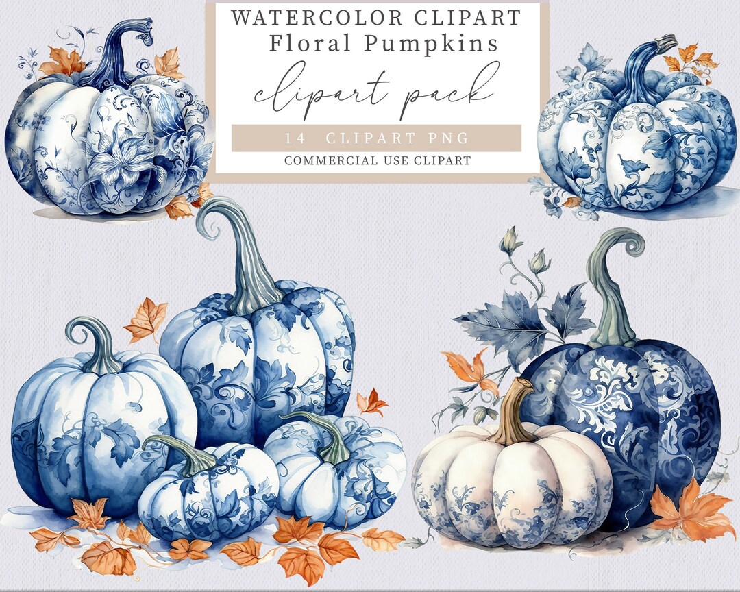 Floral Pumpkin Clipart, Blue Pumpkin Clipart, Pumpkin Clipart ...