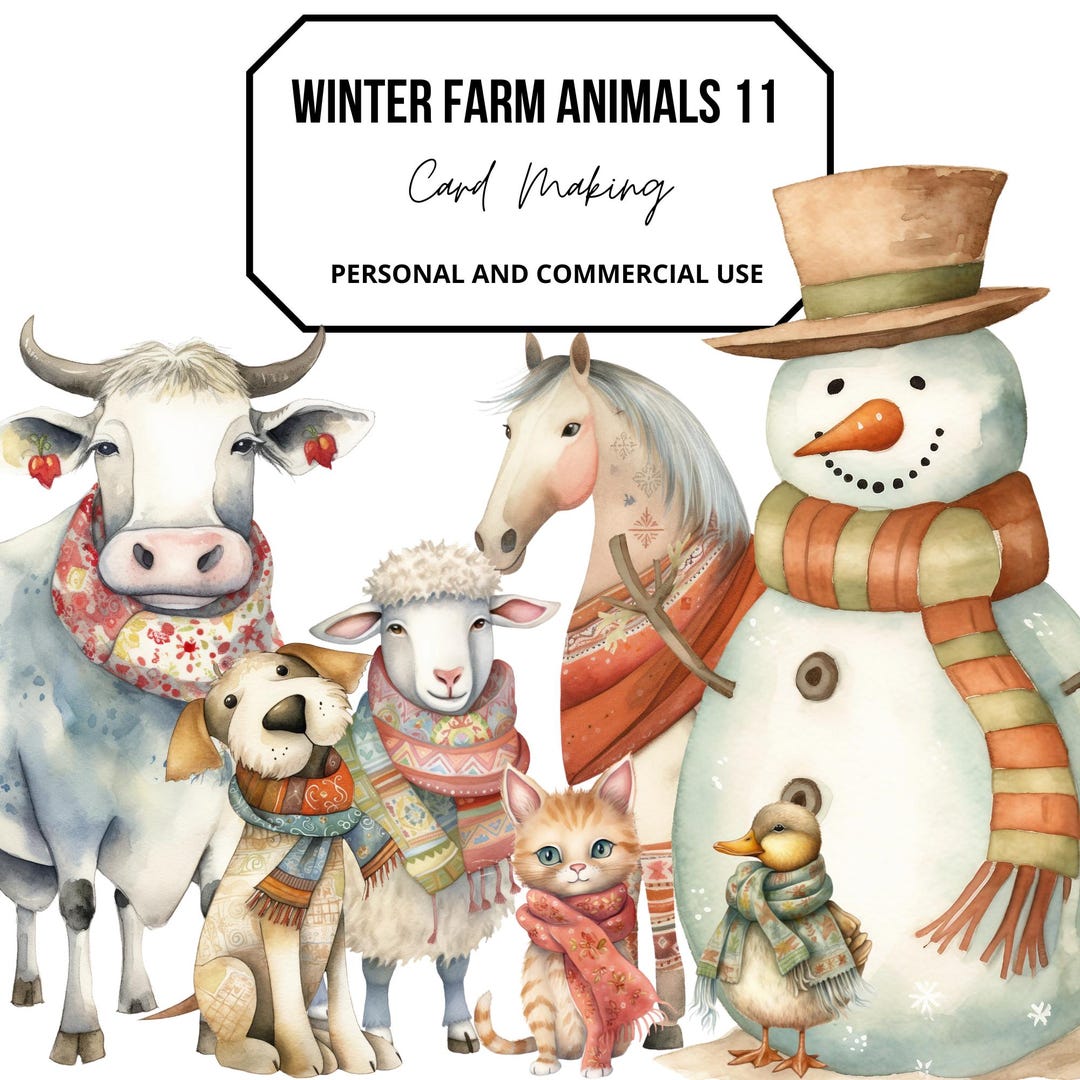 Winter Farm Animals Clip Art, Winter Clip Art, Christmas Clip Art ...