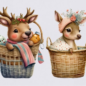 Cute Reindeer Bundle Clip Art, Reindeer in a Basket Clip Art, Reindeer ...