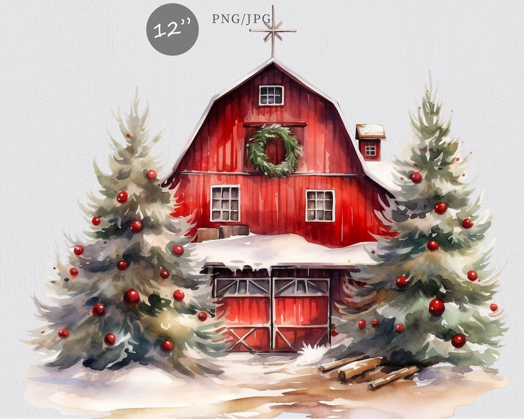 Red Barn Clipart, Christmas Clipart, Barn Clipart, Winter Clipart, Farm ...