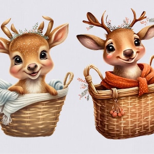 Cute Reindeer Bundle Clip Art, Reindeer in a Basket Clip Art, Reindeer ...