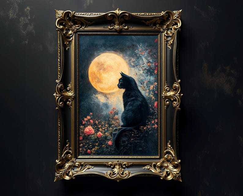 Black Cat Wall Art, Halloween Wall Art, Cat Poster, Matte Vertical ...