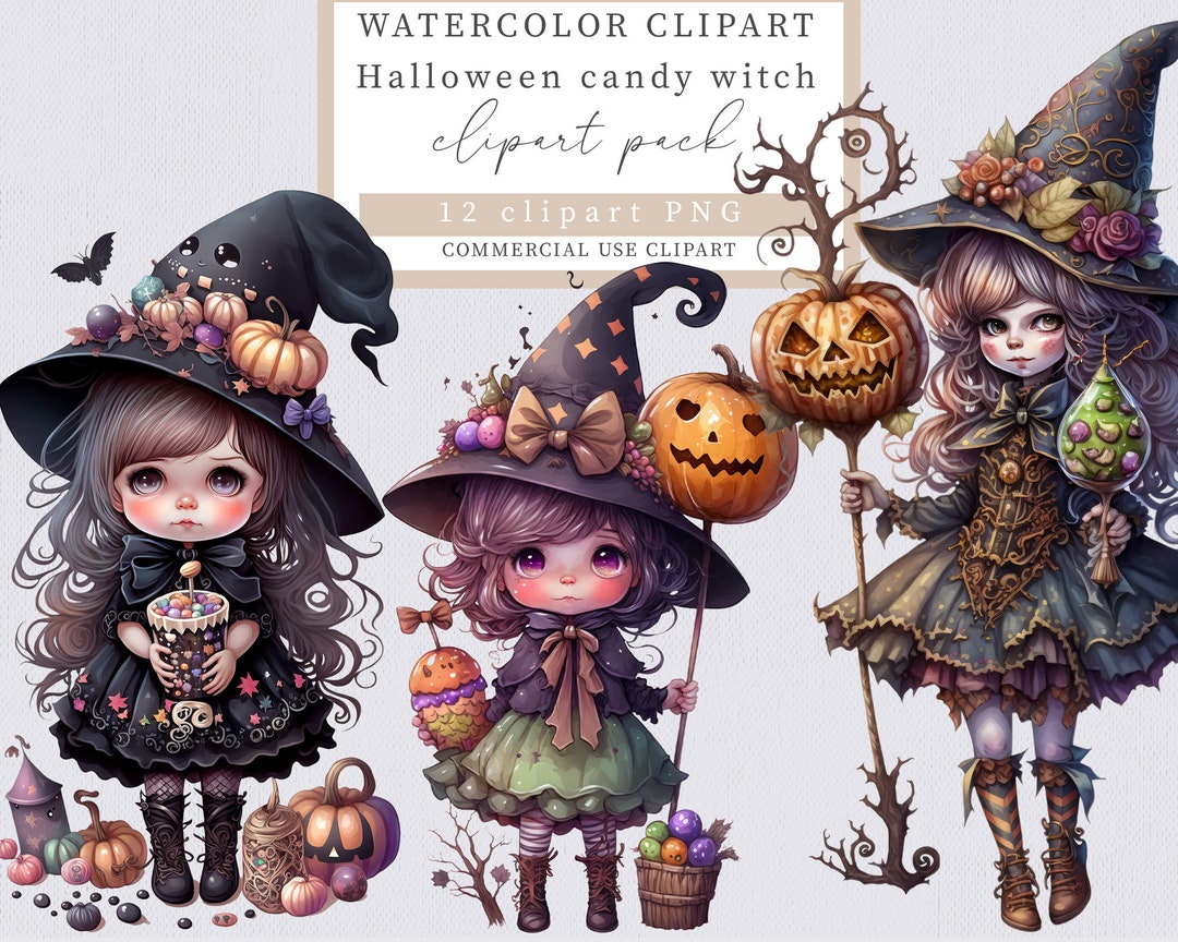 Cute Candy Witch Clip Art, Halloween Clip Art, Halloween Clipart, Witch ...