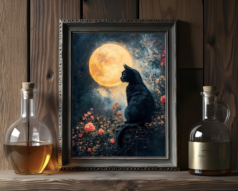 Black Cat Wall Art, Halloween Wall Art, Cat Poster, Matte Vertical ...