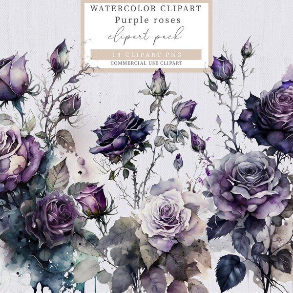 Purple Roses Clip Art - Etsy