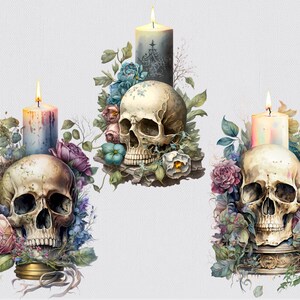 Skull and Candle Clipart, Halloween Clipart, Floral Skull Clipart ...