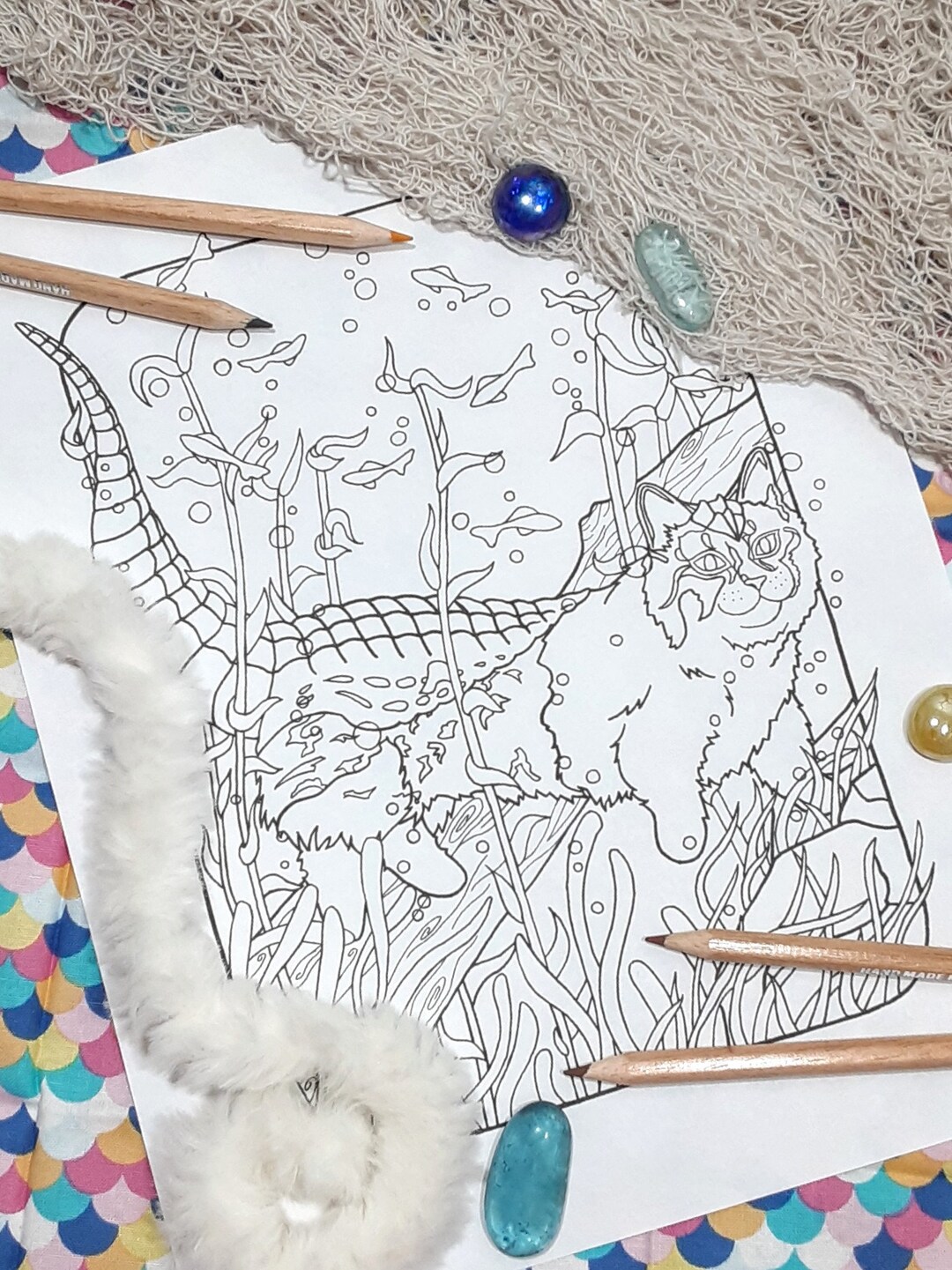 Underwater Printable, Cat Alligator, Coloring Page, Underwater Print ...