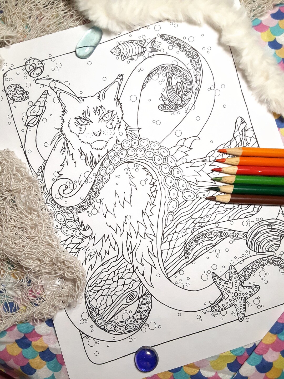 Printable Octopuss, Downloadable Cat Octopus, Water Kitty Coloring Page ...