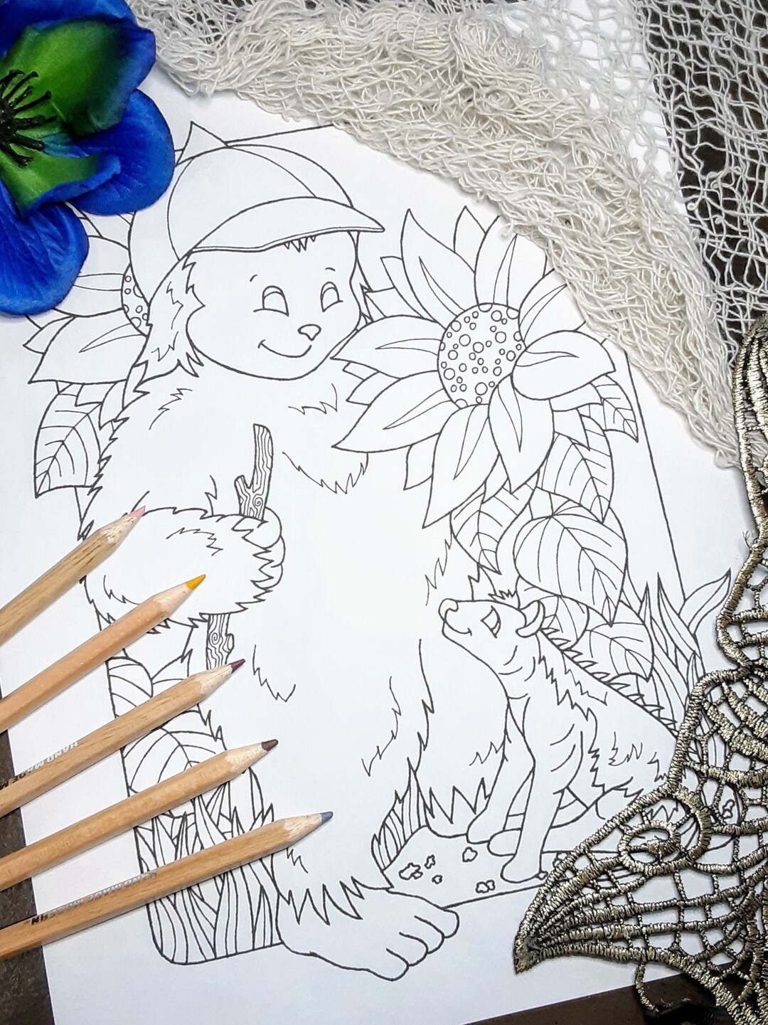 Cryptid Coloring Pages, Bigfoot Print, Chupacabra, Sunflowers, Digital ...