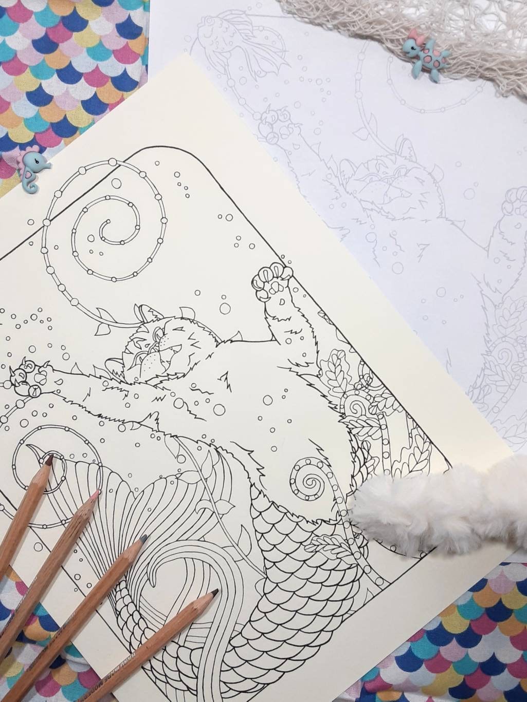 Under the Sea Printable, Purrmaid Coloring Page, Mermaid Cat Coloring ...