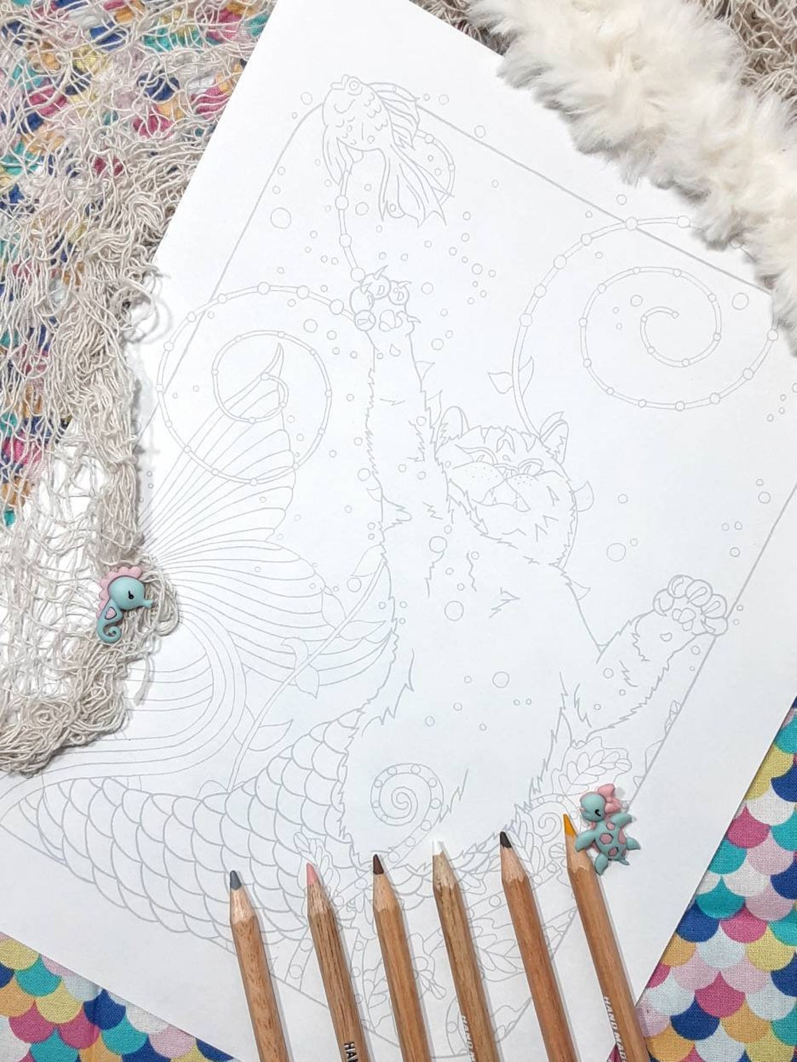 Under the Sea Printable, Purrmaid Coloring Page, Mermaid Cat Coloring ...