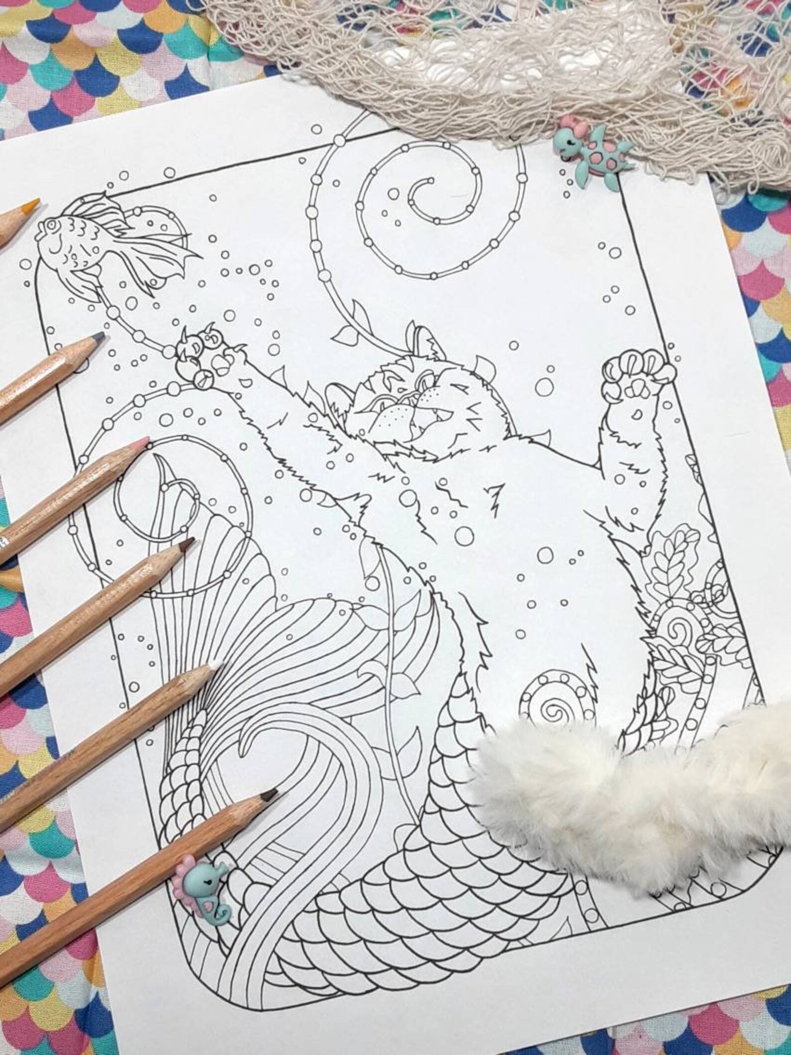 Under the Sea Printable, Purrmaid Coloring Page, Mermaid Cat Coloring ...