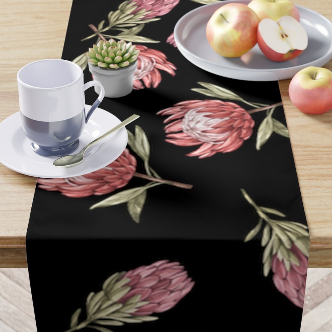 Black Table Runner Protea Gift for South Africa Decor King Protea Table ...