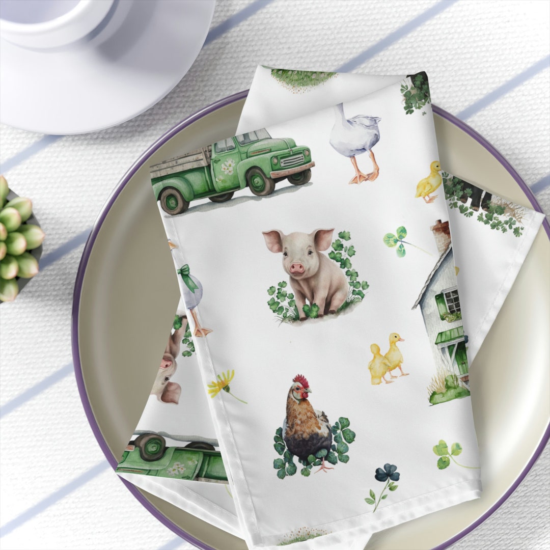 Irish Farmhouse Napkins Set (4), Cottagecore Napkins, Farm Animals ...