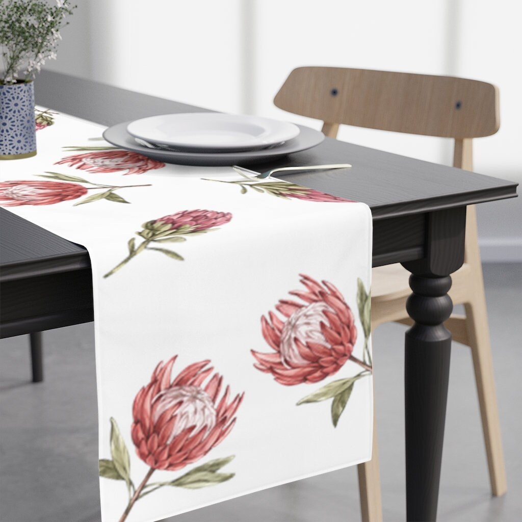 South African Protea Table Runner, Tropical Floral Dining Table Linens, Boho Home Decor, Mother ...